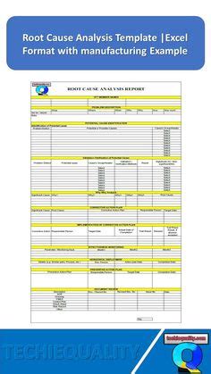The Root Cause Anals Template Excel Format With Manufacturing Example And Sample Text On It
