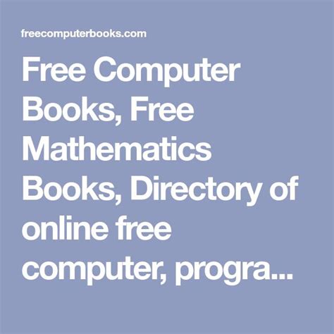 Free Computer Books Free Mathematics Books Directory Of Online Free