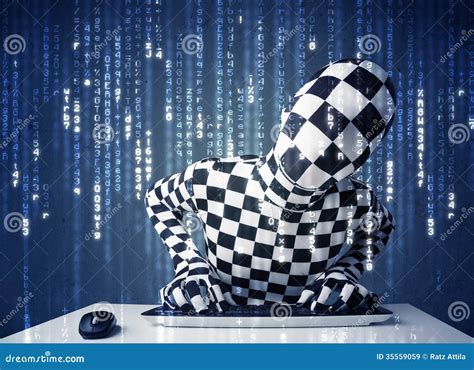 Hacker In Body Mask Decoding Information From Futuristic Network Stock Image Image Of