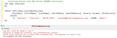 Sql Unique Constraint