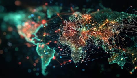 abstract world map with glowing points and connecting lines premium