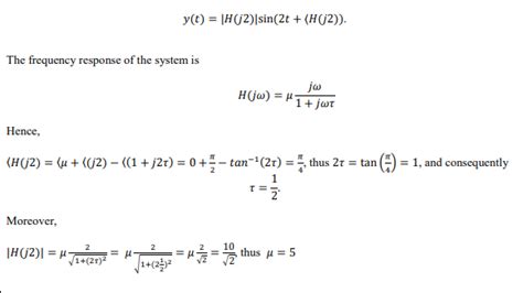 Control Engineering How To Calculate Frequency Response Of The System And Find Missing Values