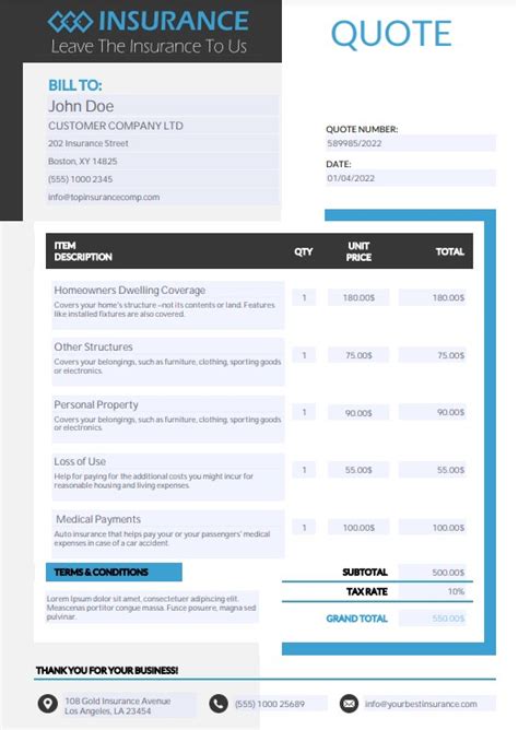 Insurance Quote Template Prewrite
