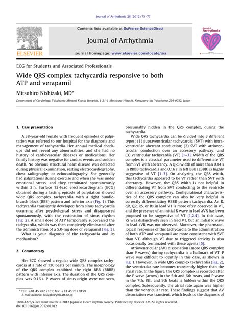 Pdf Wide Qrs Complex Tachycardia Responsive To Both Atp And Verapamil