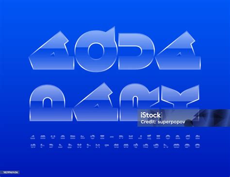 벡터 크리에이 티브 배너 아쿠아 파크 반짝 회전 알파벳 문자와 숫자 세트 로고에 대한 스톡 벡터 아트 및 기타 이미지 로고 워터 파크 결정체 Istock