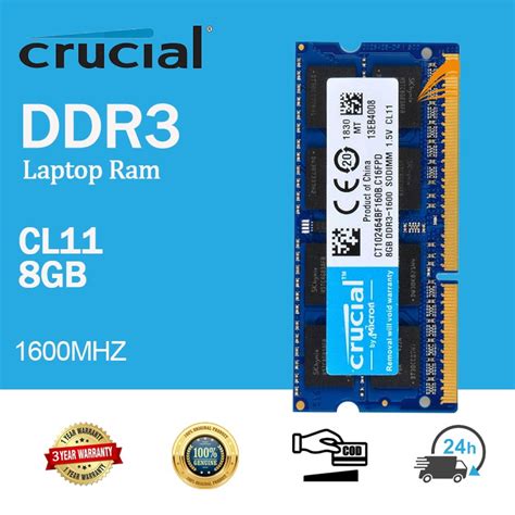 [พร้อมส่ง] Crucial 8gb 2rx8 Pc3 12800s แรมหน่วยความจําแล็ปท็อป โน้ตบุ๊ก Ddr3 1600mhz Sodimm 1 5v