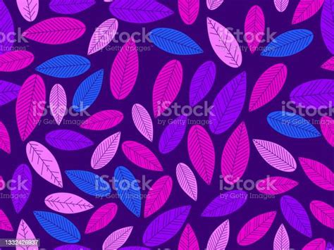 다채로운 단풍은 매끄러운 패턴을 남깁니다 보라색 분홍색 파란색 잎 떨어지는 잎 종이 배너 및 홍보 항목에 인쇄하기위한 배경 벡터 일러스트레이션 10월에 대한 스톡 벡터 아트
