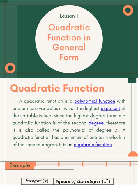 Lesson 2 1 Quadratic Function In General Form Pdf