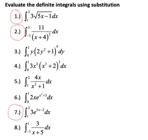 solved evaluate the definite integrals using substitution
