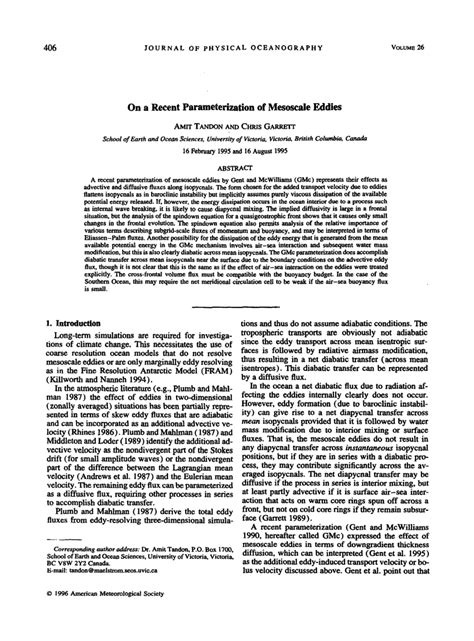 Pdf On A Recent Parameterization Of Mesoscale Eddies