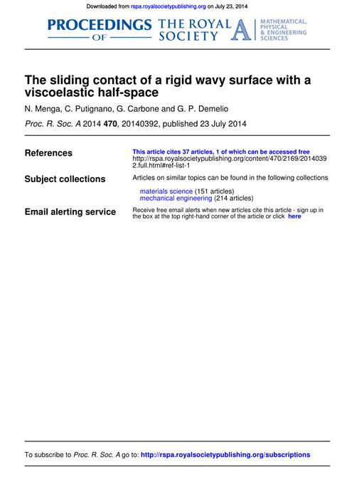 Pdf The Sliding Contact Of A Rigid Wavy Surface With A Viscoelastic Half Space