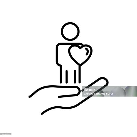 사람과 마음을 가진 손 선 아이콘 우정 애정 편집 가능한 뇌졸중 디자인 템플릿 벡터 벡터에 대한 스톡 벡터 아트 및 기타 이미지 벡터 보살핌 외형선 Istock