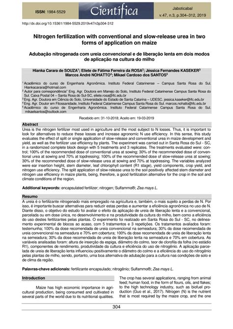 Pdf Nitrogen Fertilization With Conventional And Slow Release Urea In Two Forms Of Application