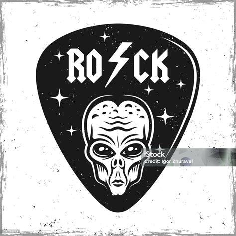 탈착식 텍스처로 배경에 격리된 외계인 헤드 벡터 디자인 템플릿을 갖춘 기타 픽 또는 중재자 공연에 대한 스톡 벡터 아트 및 기타