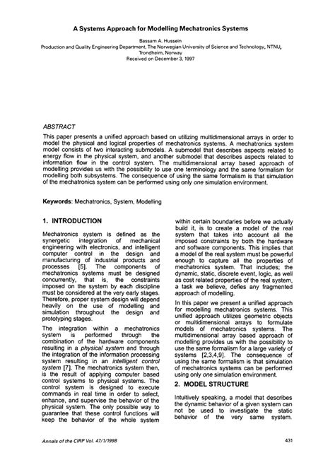 Pdf A Systems Approach For Modelling Mechatronics Systems
