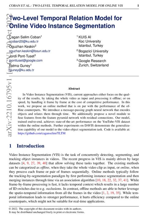 Two Level Temporal Relation Model For Online Video Instance