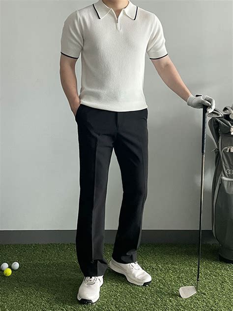 핫딜 클라임미 남성 골프 배색 지퍼 카라 니트 남자 봄 가을 골프웨어 라운딩 반팔 골프복 머슬핏 카라티 딜팡 골프용품