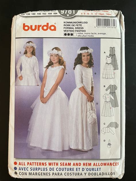Burda 9761 Pattern Uncut Girls Formal Dress Sleeveless 34 Sleeve
