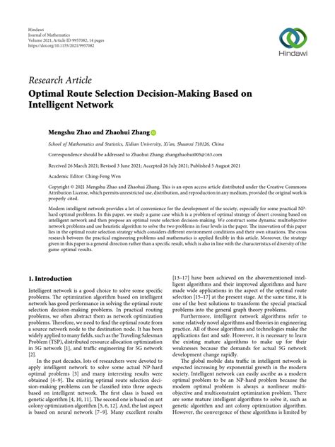 Pdf Optimal Route Selection Decision Making Based On Intelligent Network
