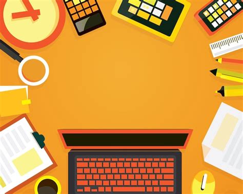 Premium Vector Workplace Desk Top Angle View Laptop And Desktop Computer