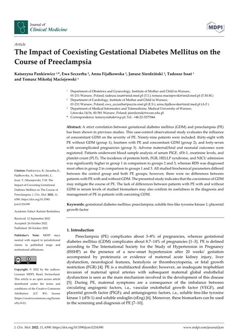 Pdf The Impact Of Coexisting Gestational Diabetes Mellitus On The Course Of Preeclampsia