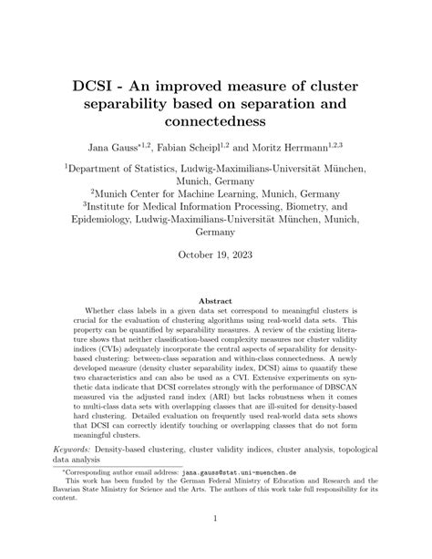 Pdf Dcsi An Improved Measure Of Cluster Separability Based On