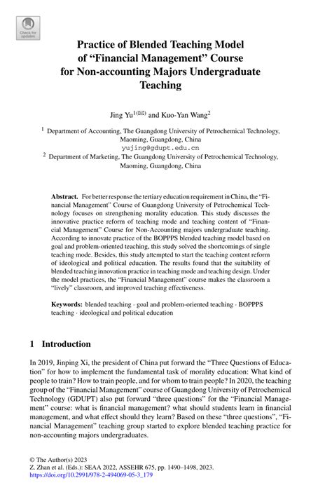 Pdf Practice Of Blended Teaching Model Of “financial Management” Course For Non Accounting