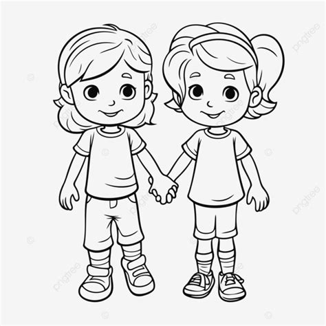 손을 잡고 있는 두 아이 색칠 페이지 개요 스케치 드로잉 벡터 손을 잡고 그리기 손 개요를 잡고 손 스케치를 잡고 Png 일러스트 및 벡터 에 대한 무료 다운로드