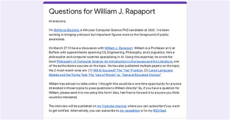 Questions For William J Rapaport Stefanos Baziotis