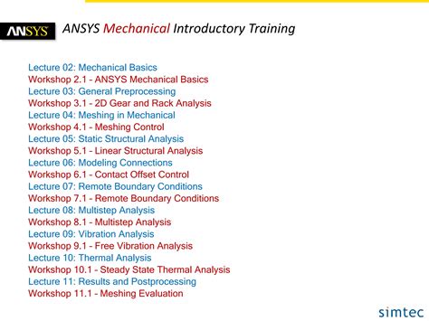 Ansys Cfd Fea Training Agenda Pptx Technology And Computing