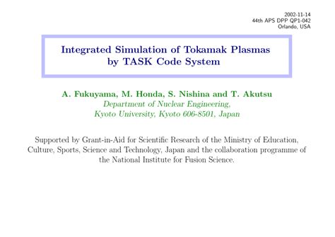 Pdf Integrated Simulation Of Tokamak Plasmas By Task Code System