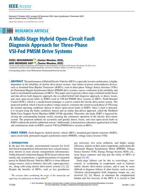 A Multi Stage Hybrid Open Circuit Fault Diagnosis Approach For Three Phase Vsi Fed Pmsm Drive
