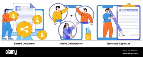 Shared Document Mobile Collaboration Electronic Signature Concept With People Character