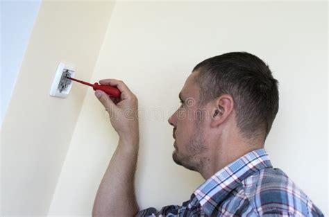 Man Installing Light Switch Stock Photo Image Of Plug Hand