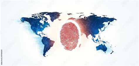World Map With A Fingerprint Overlay Symbolizing Global Identity And Security Stock