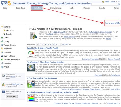New Article Publishing System At The Munity Mql5 Articles