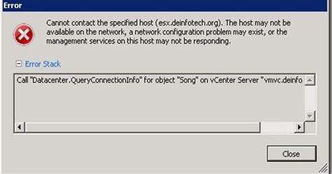 information technologies error adding esxi host to vcenter server