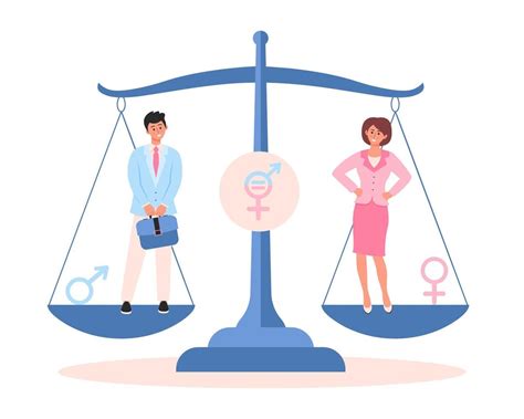 Man And Woman Standing On The Scales For Gender Equality Male And