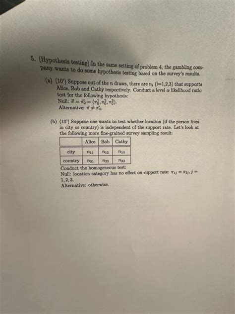 Solved Hypothesis Testing In The Same Setting Of Chegg
