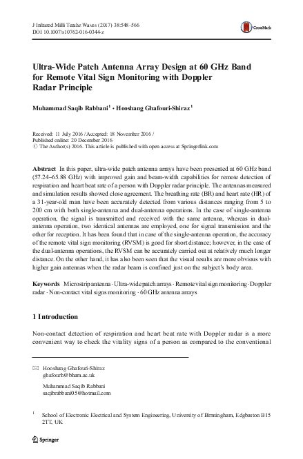 Pdf Ultra Wide Patch Antenna Array Design At 60 Ghz Band For Remote