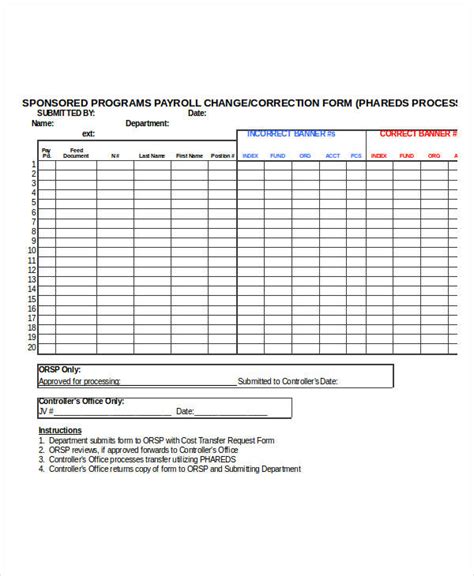Payroll Change Form Template Excel