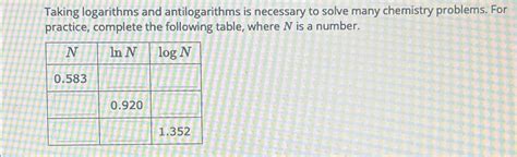 Solved Taking Logarithms And Antilogarithms Is Necessary To