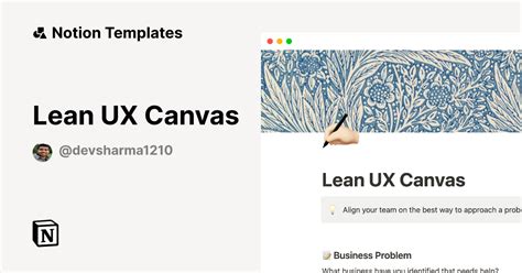 Lean UX Canvas Template By Dev Sharma Notion Marketplace