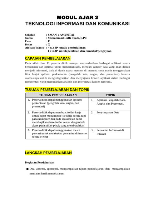 Modul Ajar Informatika Kls X Pdf