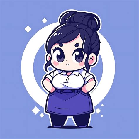 Adesivo Anime Girl Cute Chubby Cartoon Com Bold Vector Bold Line Design
