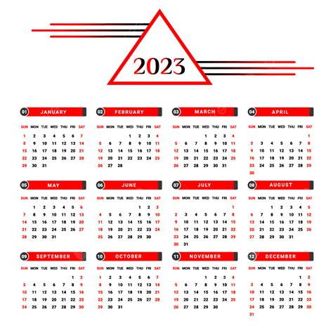2023 Calendar With Red And Black Unique Geometric Design Calendar 2023 Calendar 2023 Png And