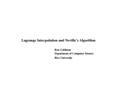 Pdf Lagrange Interpolation And Nevilles Algorithm