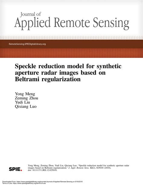 Pdf Speckle Reduction Model For Synthetic Aperture Radar Images Based On Beltrami Regularization