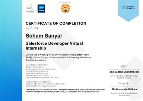 Soham Sanyal On Linkedin Salesforce Internship Certificate Learningjourney Gratitude