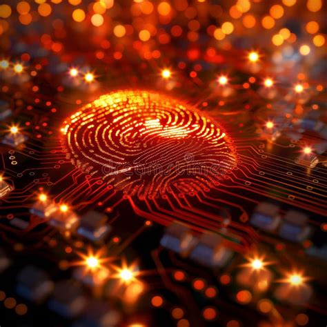 Tech Identity Illuminated Fingerprint On A Circuit Board Stock Illustration Illustration Of